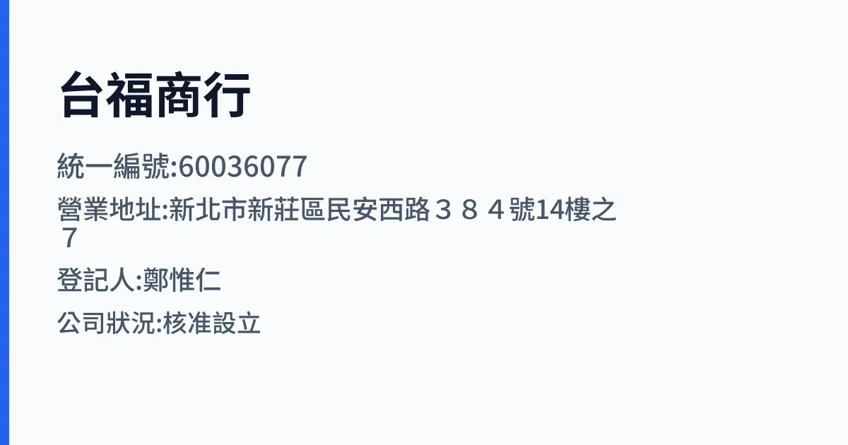 台福商行 - 統編 60036077(新北市) 公司登記資料與營業項目詳細圖表