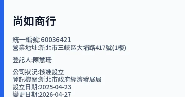 尚如商行的照片-統編 60036421(新北市) 公司登記資料與營業項目詳細圖表