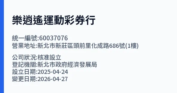 樂逍遙運動彩券行的照片-統編 60037076(新北市) 公司登記資料與營業項目詳細圖表