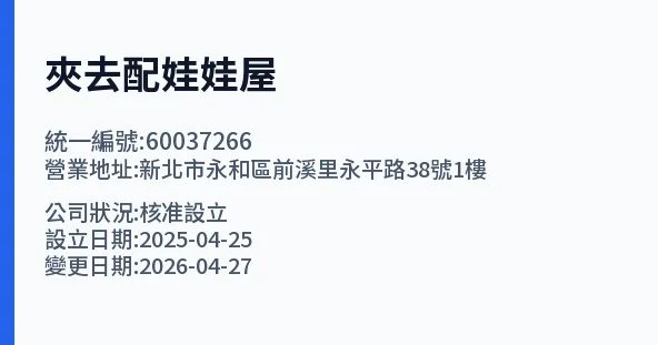 夾去配娃娃屋的照片-統編 60037266(新北市) 公司登記資料與營業項目詳細圖表