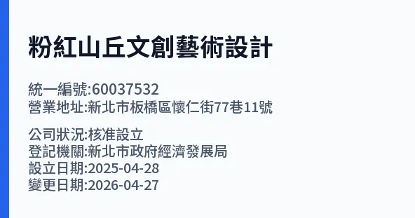 粉紅山丘文創藝術設計的照片-統編 60037532(新北市) 公司登記資料與營業項目詳細圖表