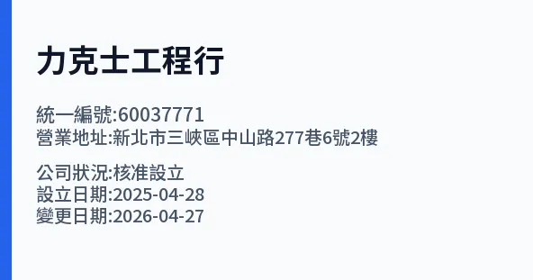 力克士工程行的照片-統編 60037771(新北市) 公司登記資料與營業項目詳細圖表