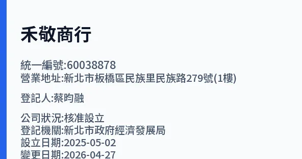 禾敬商行的照片-統編 60038878(新北市) 公司登記資料與營業項目詳細圖表