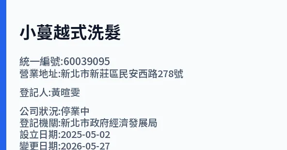 小蔓越式洗髮的照片-統編 60039095(新北市) 公司登記資料與營業項目詳細圖表