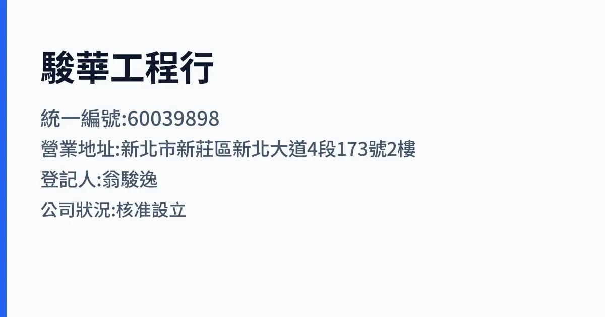 駿華工程行 - 統編 60039898(新北市) 公司登記資料與營業項目詳細圖表