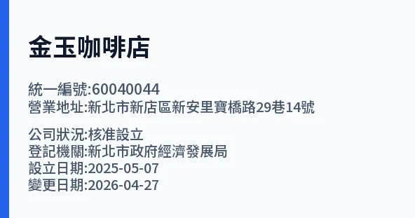 金玉咖啡店的照片-統編 60040044(新北市) 公司登記資料與營業項目詳細圖表