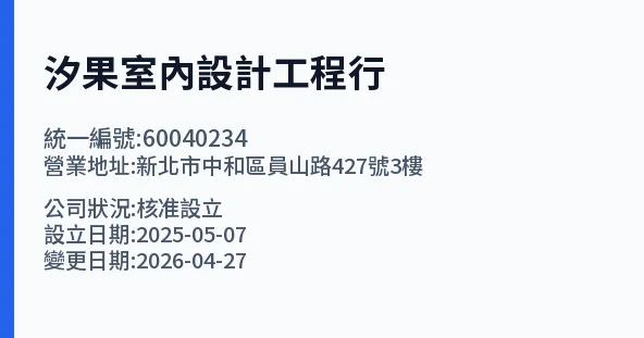 汐果室內設計工程行的照片-統編 60040234(新北市) 公司登記資料與營業項目詳細圖表