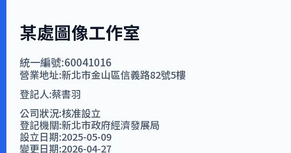 某處圖像工作室的照片-統編 60041016(新北市) 公司登記資料與營業項目詳細圖表