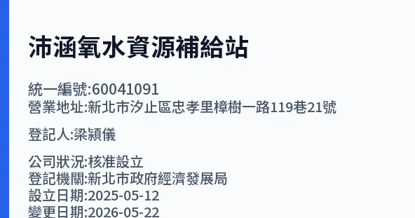 沛涵氧水資源補給站的照片-統編 60041091(新北市) 公司登記資料與營業項目詳細圖表
