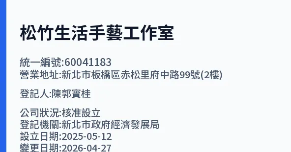 松竹生活手藝工作室的照片-統編 60041183(新北市) 公司登記資料與營業項目詳細圖表