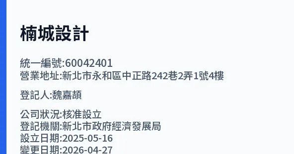 楠城設計的照片-統編 60042401(新北市) 公司登記資料與營業項目詳細圖表