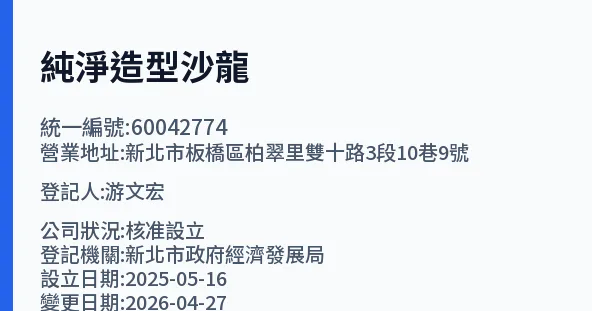 純淨造型沙龍的照片-統編 60042774(新北市) 公司登記資料與營業項目詳細圖表