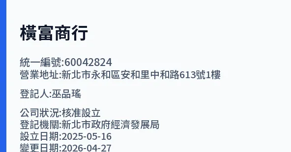 橫富商行的照片-統編 60042824(新北市) 公司登記資料與營業項目詳細圖表