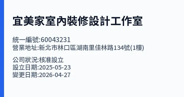 宜美家室內裝修設計工作室的照片-統編 60043231(新北市) 公司登記資料與營業項目詳細圖表