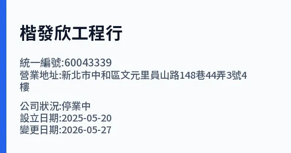 楷發欣工程行的照片-統編 60043339(新北市) 公司登記資料與營業項目詳細圖表