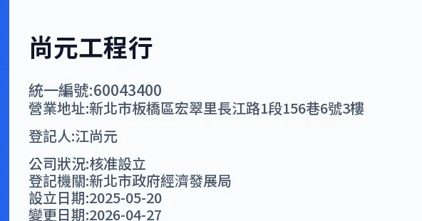 尚元工程行的照片-統編 60043400(新北市) 公司登記資料與營業項目詳細圖表