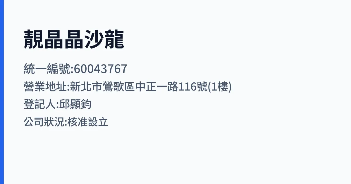 靚晶晶沙龍 - 統編 60043767（新北市） 公司登記資料與營業項目詳細圖表