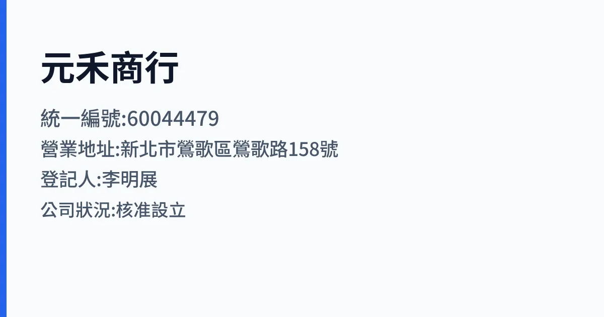 元禾商行 - 統編 60044479(新北市) 公司登記資料與營業項目詳細圖表