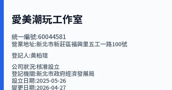 愛美潮玩工作室的照片-統編 60044581(新北市) 公司登記資料與營業項目詳細圖表