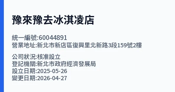 豫來豫去冰淇凌店的照片-統編 60044891(新北市) 公司登記資料與營業項目詳細圖表