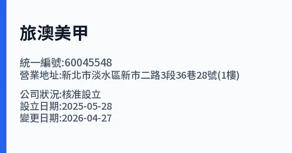 旅澳美甲的照片-統編 60045548(新北市) 公司登記資料與營業項目詳細圖表