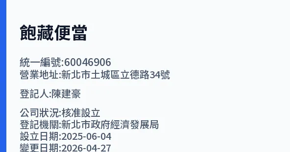 飽藏便當的照片-統編 60046906(新北市) 公司登記資料與營業項目詳細圖表