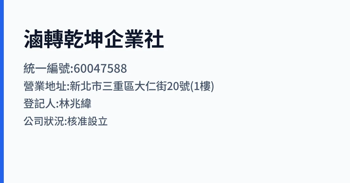 滷轉乾坤企業社 - 統編 60047588(新北市) 公司登記資料與營業項目詳細圖表