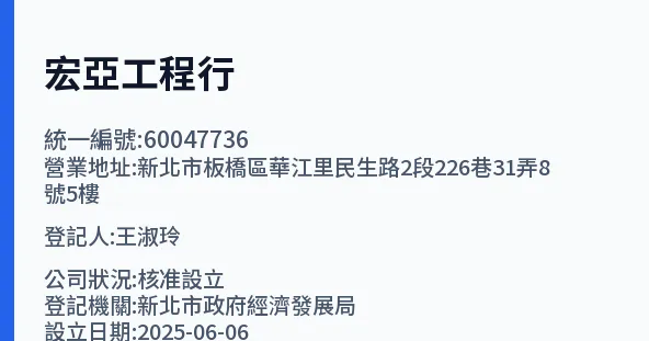 宏亞工程行的照片-統編 60047736(新北市) 公司登記資料與營業項目詳細圖表