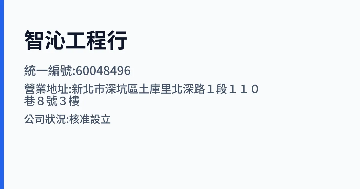 智沁工程行 - 統編 60048496(新北市) 公司登記資料與營業項目詳細圖表