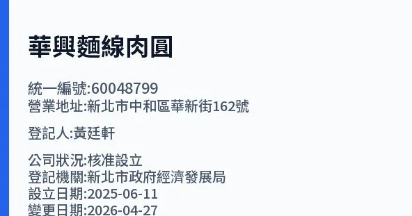 華興麵線肉圓的照片-統編 60048799(新北市) 公司登記資料與營業項目詳細圖表