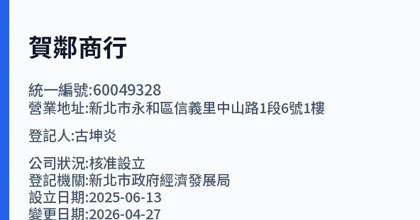 賀鄰商行的照片-統編 60049328(新北市) 公司登記資料與營業項目詳細圖表