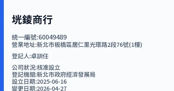 垙錂商行的照片-統編 60049489(新北市) 公司登記資料與營業項目詳細圖表