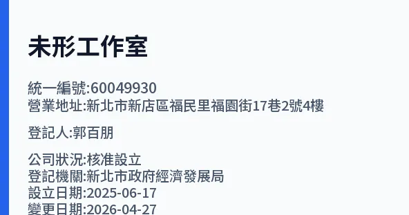 未形工作室的照片-統編 60049930(新北市) 公司登記資料與營業項目詳細圖表