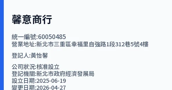 馨意商行的照片-統編 60050485(新北市) 公司登記資料與營業項目詳細圖表