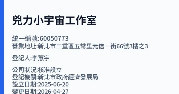 兇力小宇宙工作室的照片-統編 60050773(新北市) 公司登記資料與營業項目詳細圖表