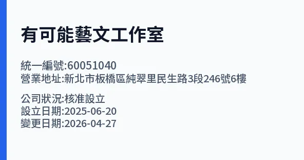 有可能藝文工作室的照片-統編 60051040(新北市) 公司登記資料與營業項目詳細圖表