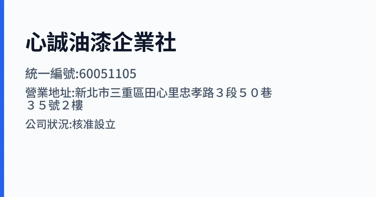 心誠油漆企業社 - 統編 60051105(新北市) 公司登記資料與營業項目詳細圖表