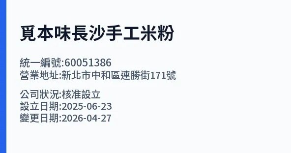 覓本味長沙手工米粉的照片-統編 60051386(新北市) 公司登記資料與營業項目詳細圖表