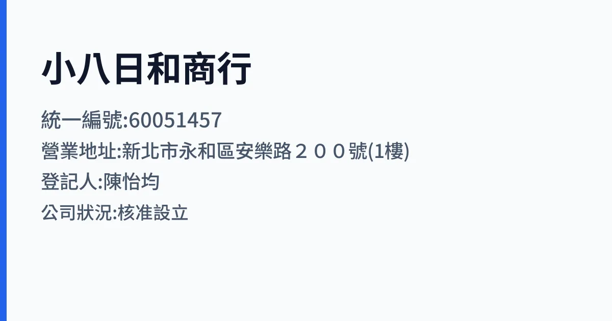 小八日和商行 - 統編 60051457（新北市） 公司登記資料與營業項目詳細圖表