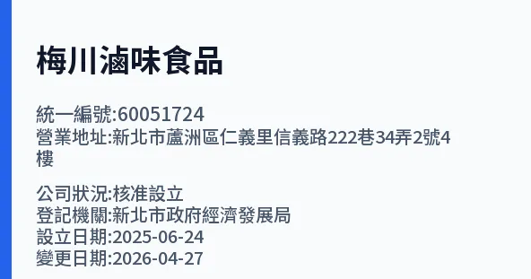 梅川滷味食品的照片-統編 60051724(新北市) 公司登記資料與營業項目詳細圖表