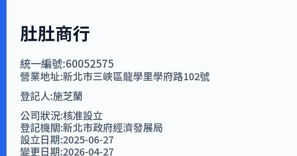 肚肚商行的照片-統編 60052575(新北市) 公司登記資料與營業項目詳細圖表
