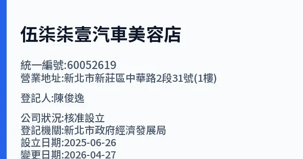 伍柒柒壹汽車美容店的照片-統編 60052619(新北市) 公司登記資料與營業項目詳細圖表