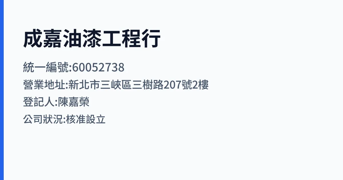 成嘉油漆工程行 - 統編 60052738(新北市) 公司登記資料與營業項目詳細圖表