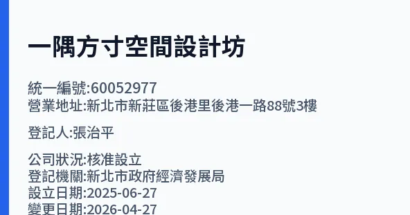 一隅方寸空間設計坊的照片-統編 60052977(新北市) 公司登記資料與營業項目詳細圖表