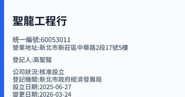 聖龍工程行的照片-統編 60053011(新北市) 公司登記資料與營業項目詳細圖表