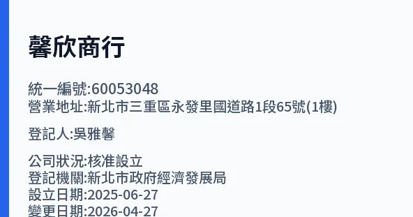 馨欣商行的照片-統編 60053048(新北市) 公司登記資料與營業項目詳細圖表