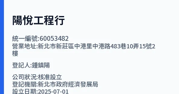 陽悅工程行的照片-統編 60053482(新北市) 公司登記資料與營業項目詳細圖表