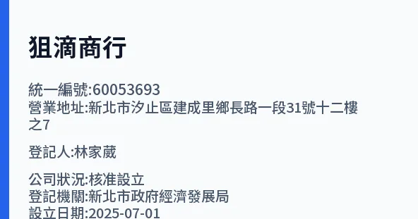 狙滴商行的照片-統編 60053693(新北市) 公司登記資料與營業項目詳細圖表