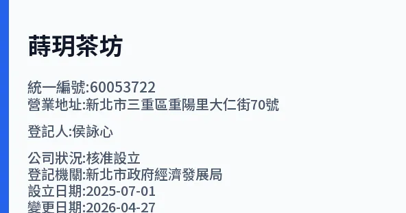 蒔玥茶坊的照片-統編 60053722(新北市) 公司登記資料與營業項目詳細圖表