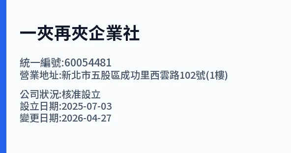 一夾再夾企業社的照片-統編 60054481(新北市) 公司登記資料與營業項目詳細圖表